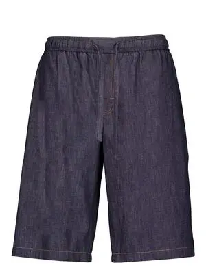 Dolce & Gabbana Cotton Denim Jogging Shorts With Embroidery - Blue
