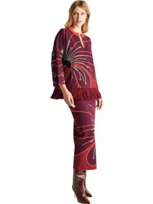PAULA Jade Jacquard Sweater With Fringes - Multicolour