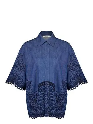 Zimmermann Embroidered Denim Shirt - Blue