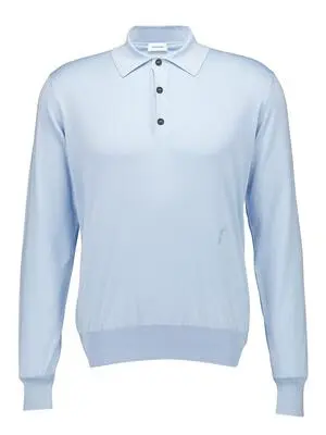 FERRAGAMO Long-sleeved Silk Blend Polo - Blue
