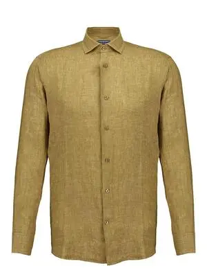 Frescobol Carioca Antonio Khaki Brown Linen Shirt Brown