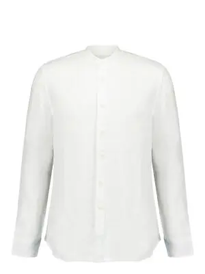 120% LINO Band-Collar White Linen Shirt