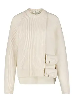 Fendi Wool Cashmere Jumper With Pockets Beige