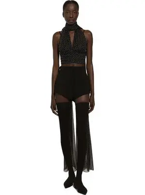 Dolce & Gabbana Polka-dot Silk Chiffon Top With Scarf Detail - Black