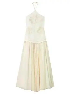 TWINSET Maxi Embroidered Halterneck Dress - Neutrals