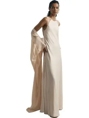 ATELIER Satin Cape Maxi Dress - Cream