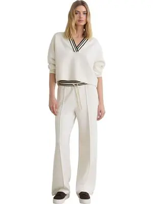 REISS Verity Petite Premium Interlock Joggers - Ivory