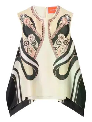 La DoubleJ Floral Silk Twill San Carlo Top - Neutrals