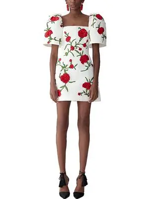 Carolina Herrera Embroidered Square Neck Mini Dress - Ivory Multi