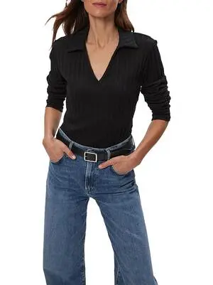 Michael Stars Liyah Long Sleeve Collared Top Black
