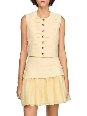 Sandro Pleated Crop Top - Vanilla