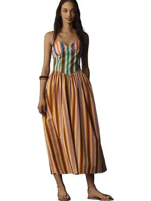 Celiab CeliaB Duku Sleeveless Cotton Midi Dress Green Pattern
