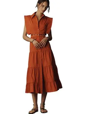 Celiab Lucero Tiered Sleeveless Midi Dress - Orange