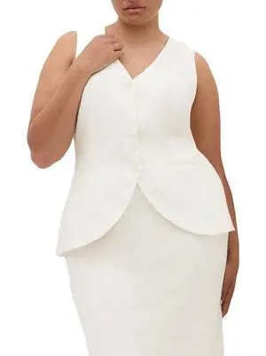 City Chic Devienne Linen Blend Vest Ivory