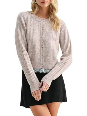 ALL IN FAVOR Lace Trim Pointelle Cardigan - Taupe