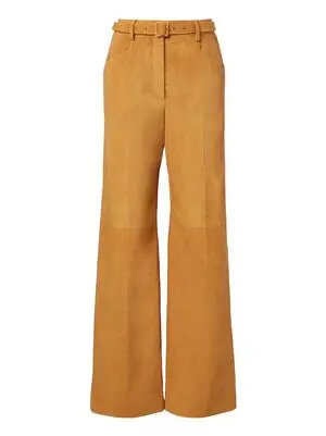 Gabriela Hearst Norman Belted Suede Wide-Leg Pants Brown