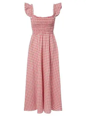 Faithfull The Brand Eudora Checked Cotton Midi Dress - Red
