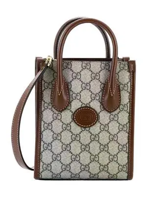 Gucci Interlocking G Patch Gg Coated Canvas Mini Satchel - Brown