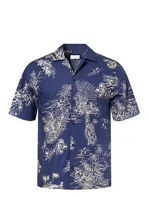 Moncler Camp-collar Floral Cotton Shirt - Dark Blue