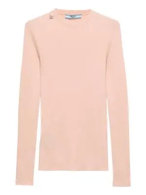 Prada Ribbed Wool Pullover With Triangle Logo - Pink