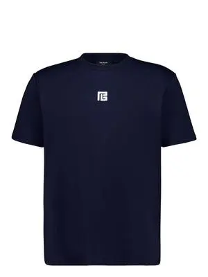 Balmain Navy T-shirt With Embroidered Pb Logo - Blue