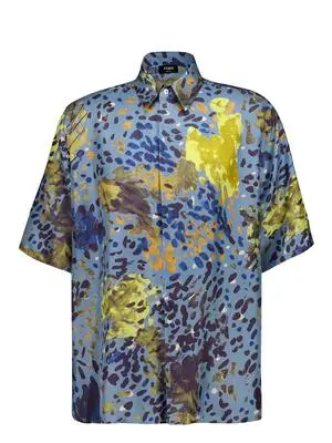 Fendi Airforce And Yellow Falena Silk Shirt - Blue