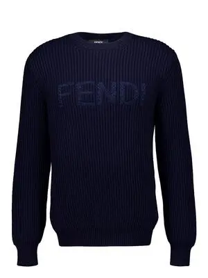 Fendi Wool Pullover With Logo Blue