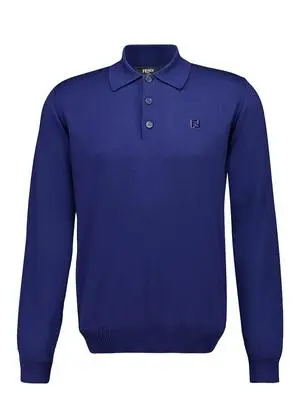 Fendi Blue Wool Long-Sleeve Polo Blue