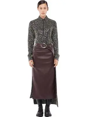 PACO RABANNE Vegan Leather Midi Skirt