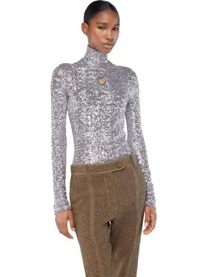 Rabanne Sequin Turtleneck Top - Silver