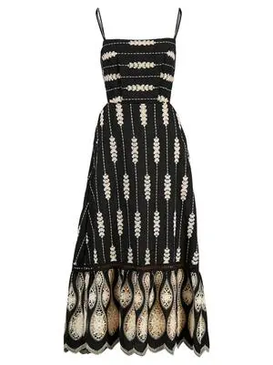 Johanna Ortiz Nostalgica Embroidered Voile Midi Dress - Black