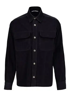 Palm Angels Cord Overshirt With Classic Logo - Black