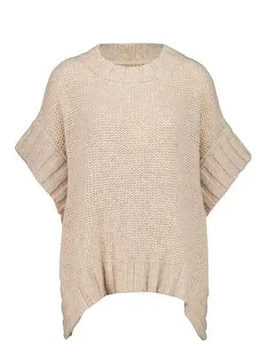 120% Lino Cashmere Blend Poncho Top Beige