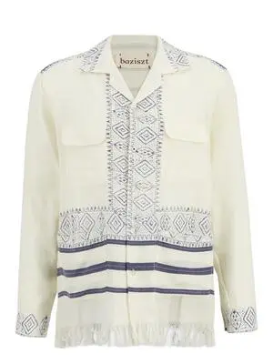 BAZISZT Off-white And Talilo Embroidered Shirt - Blue