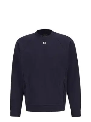 Fendi Cotton Ff Metal Logo Sweater - Blue