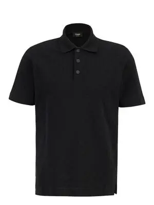Fendi Ff Jacquard Cotton Polo Shirt - Black
