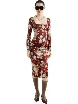 Dolce & Gabbana Vintage Rose-print Satin Midi Dress - Multicolour