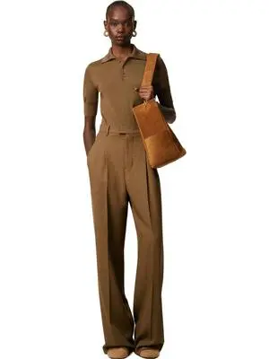 AMI Paris Hazelnut Wool High-waist Wide Trousers - Brown