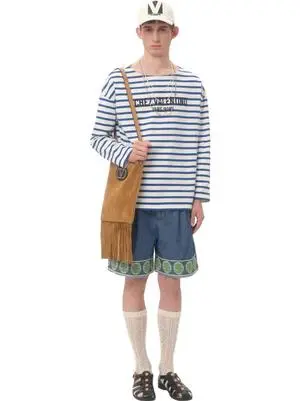Valentino Garavani Denim Bermuda Shorts With Jacquard Hem - Blue