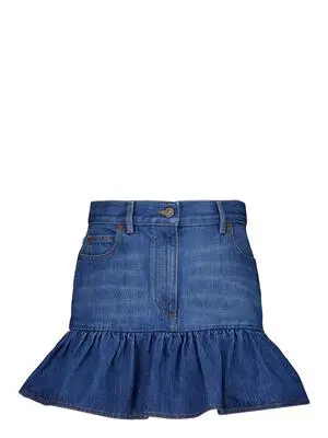Valentino Garavani Ruffled Hem Denim Mini Skirt - Blue