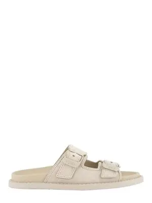 Fendi Nubuck Leather Sandals With Ff Motif - Beige