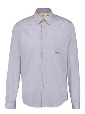 Valentino Garavani And White Striped Cotton Shirt - Blue