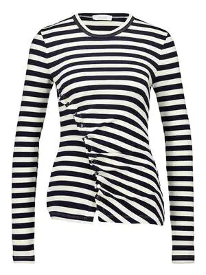 Rabanne Striped Virgin Wool Jersey Top With Button Detail Multicolour