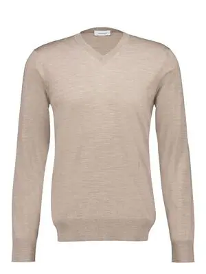 FERRAGAMO Virgin Wool V-neck Sweater - Beige