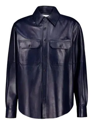 Alexander McQueen Navy Smooth Leather Long-sleeve Shirt - Blue