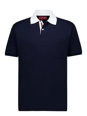 Gucci Stretch Cotton Piquet Polo Shirt With Web Detail - Blue