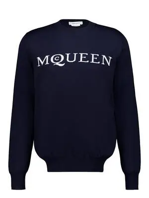 Alexander McQueen Logo Wool Jumper Blue