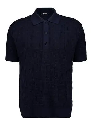 Balmain Marine Monogram Knit Polo Shirt - Blue