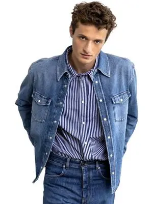 Balenciaga Blue Striped Oversized Cotton Shirt Blue