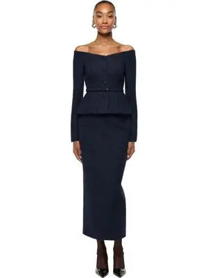 Roland Mouret Bouclé Column Midi Skirt - Blue